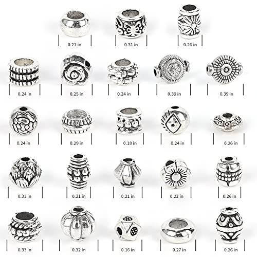 180± Silver Spacer Beads - 100g Tibetan Antique Silver Color Metal Beads Small Loose Spacer Beads with Radom Styles for Jewelry Making DIY Charm Bracelets