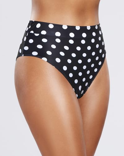 Holipick Women Polka Dot High Waisted Bathing Suit Bottoms Tummy Control Bikini Bottom Swimsuit High Cut Swim Bottom M