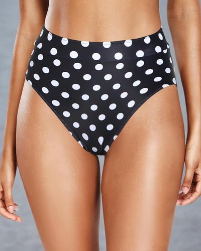 Holipick Women Polka Dot High Waisted Bathing Suit Bottoms Tummy Control Bikini Bottom Swimsuit High Cut Swim Bottom M