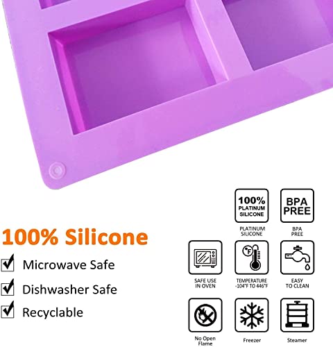 Silicone Soap Molds Set of 3, 6 Cavities Rectangle Silicone Soap Molds for Homemade Craft Soap Mold, Cake Mold, Chocolate Mold & Ice Cube Tray(Blue & Purple & Pink)