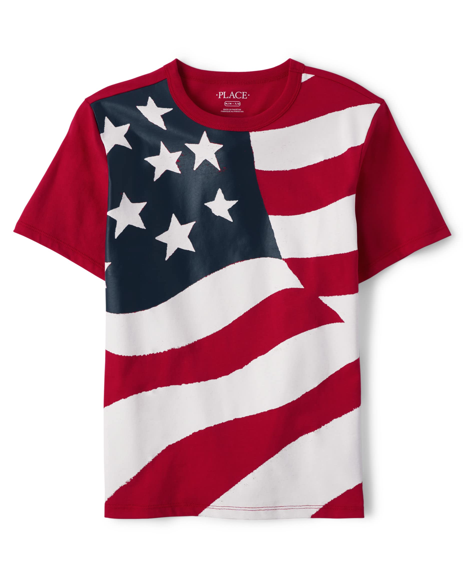 The Children's Place Boys' Short Sleeve Graphic T-Shirt Seasonal, American Flag, Medium