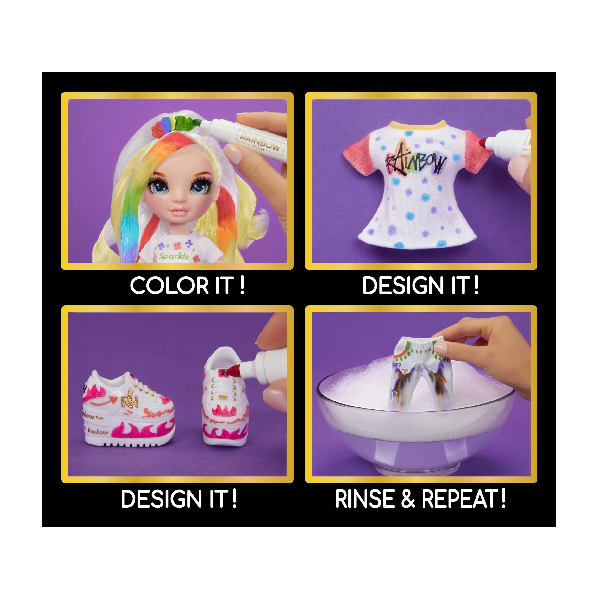 Rainbow High Color & Create Fashion DIY Doll with Washable Rainbow Markers, Blue Eyes, Straight Hair, Bonus Top & Shoes. Color, Create, Play, Rinse and Repeat. Creative 4-12+