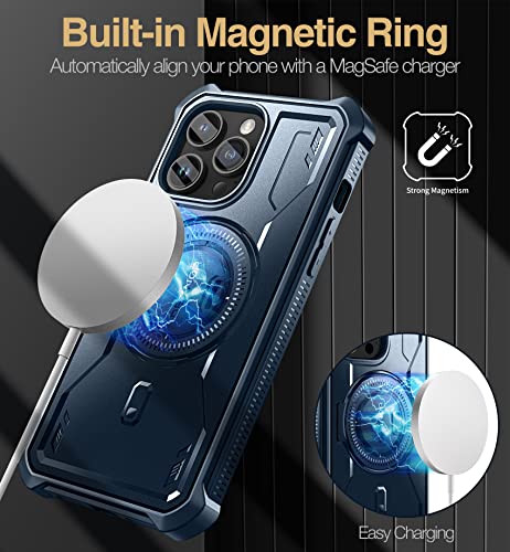 Dexnor Magnetic Case for iPhone 14 Pro Max, Compatible with MagSafe, [Built in Screen Protector and Kickstand] Full-Body Heavy Duty Case Protective Cover for iPhone 14 Pro Max 6.7 Inch,Navy Blue