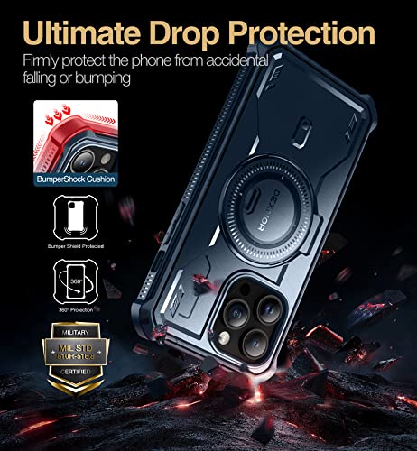 Dexnor Magnetic Case for iPhone 14 Pro Max, Compatible with MagSafe, [Built in Screen Protector and Kickstand] Full-Body Heavy Duty Case Protective Cover for iPhone 14 Pro Max 6.7 Inch,Navy Blue