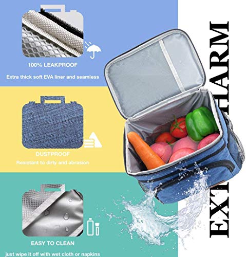 ExtraCharm Insulated Lunch Bag for Women/Men - Reusable Lunch Box for Office Picnic Hiking Beach - Leakproof 12-Can Coke Cooler Tote Bag Organizer with Adjustable Shoulder Strap for Adults - Black