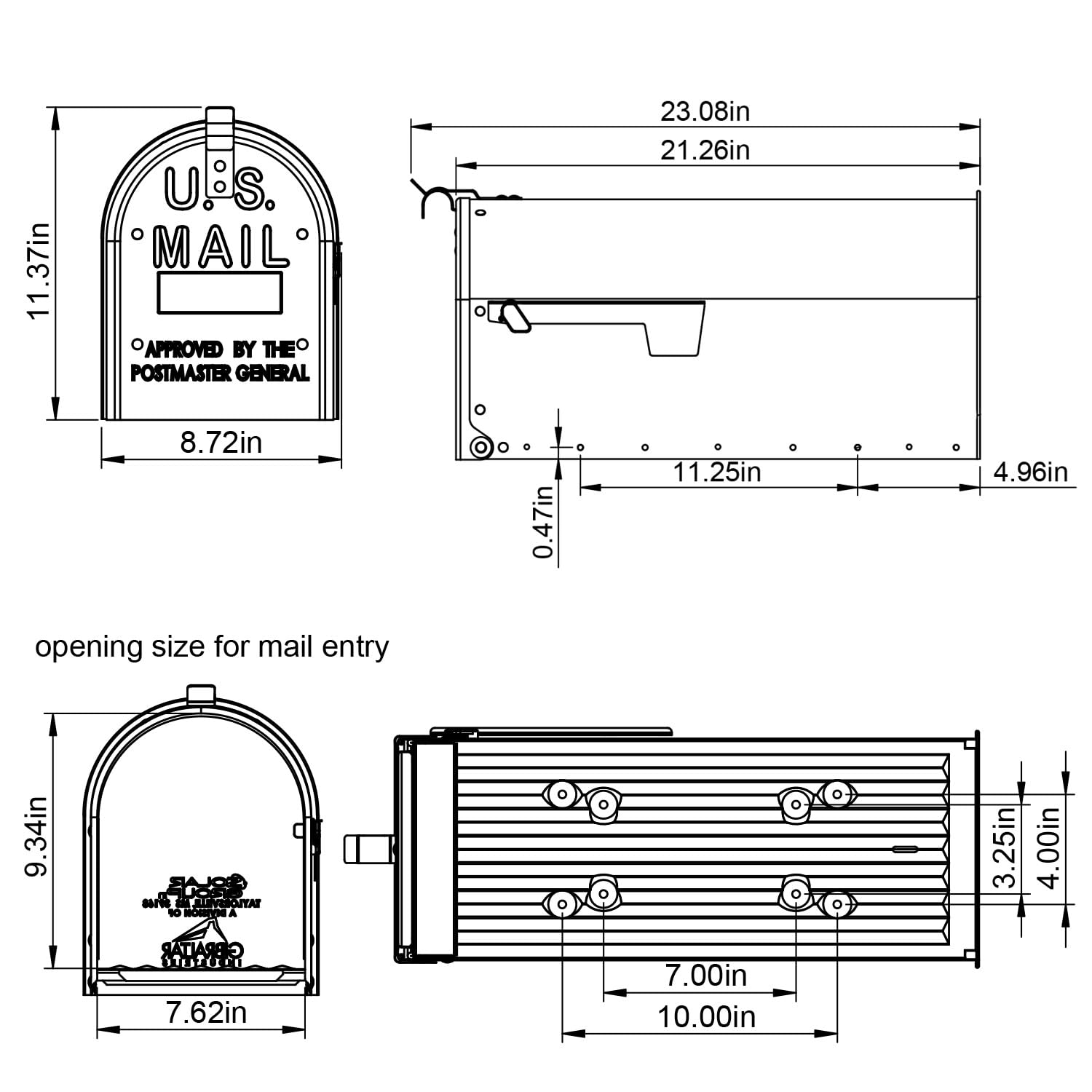 Architectural Mailboxes Admiral Aluminum Post Mount Mailbox, Compatibility Code B, ADM16BAM, Textured Black, Large Capacity