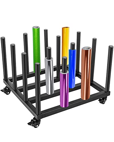 Vinyl Storage Cart Mobile Rack 16 Roll Holder Heavy Duty Digital Media for Mobile Storage Rack Suit for Blueprint/Photography Paper Rolls Organize