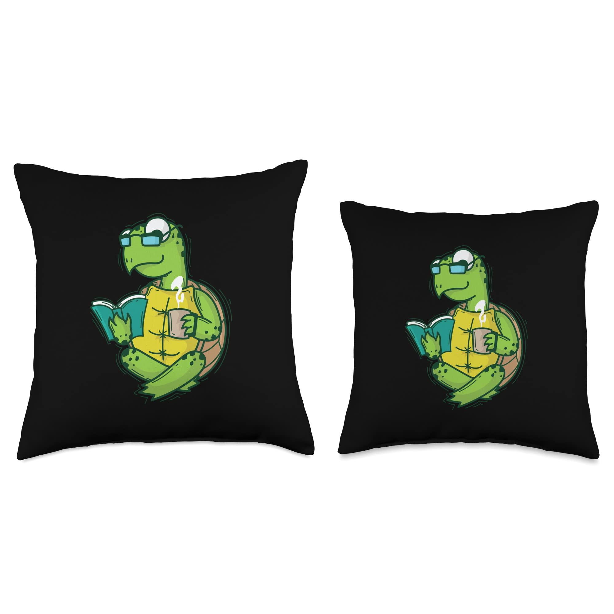 Turtle reptile carapace old Sauropsida Testudines Tortoise Loves Reading and Coffee or Tea Throw Pillow, 16x16, Multicolor
