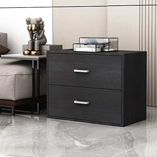 GEDELITE Wooden Lateral File Cabinet with 2 Drawer, Sliver Handle Office Storage Filing Cabinet for Legal/Letter/A4 File,16.54" D x 30.31" W x 24" H,Black