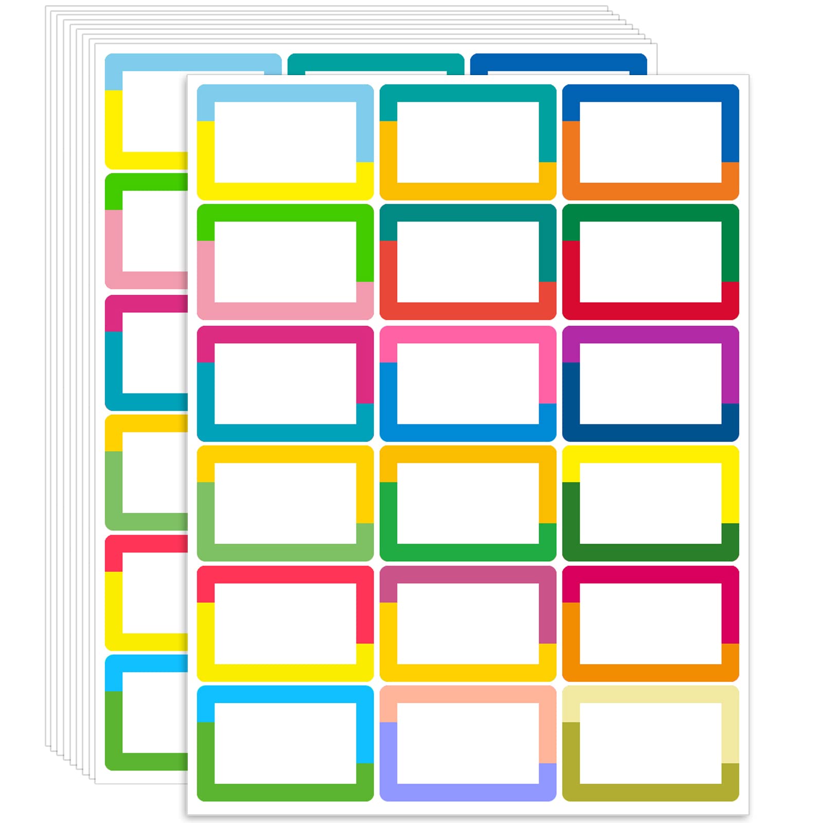 18 Colors Name Tags Stickers， 630 Labels for Office, Meeting, School, Teachers and Mailing，Two-Tone Border Sticker(3"x2")