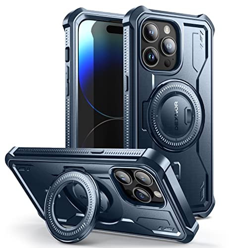 Dexnor Magnetic Case for iPhone 14 Pro Max, Compatible with MagSafe, [Built in Screen Protector and Kickstand] Full-Body Heavy Duty Case Protective Cover for iPhone 14 Pro Max 6.7 Inch,Navy Blue