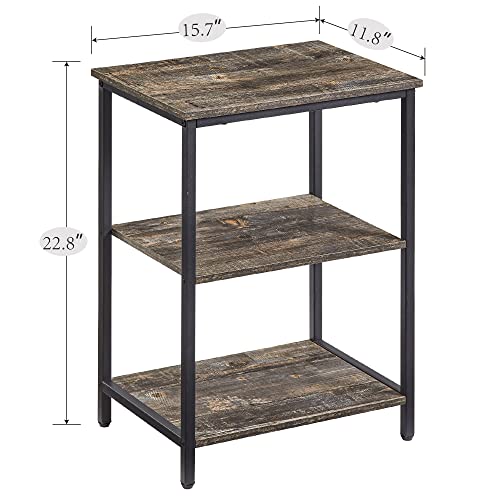 VECELO End Side Table with Storage Shelf, Industrial Night Stand, 3-Tier Small Nightstand for Living Room, Bedroom