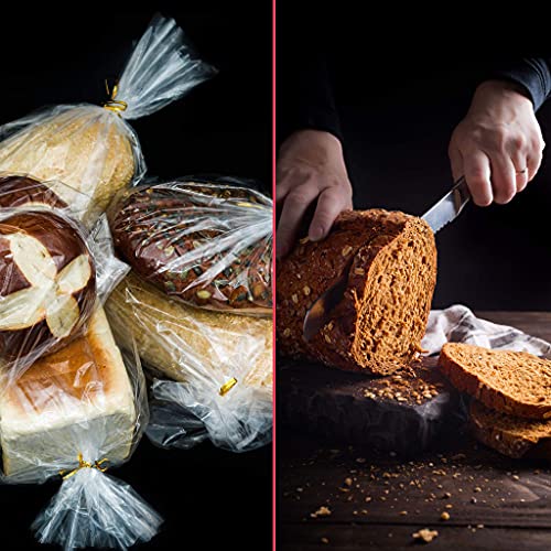 Bread Bags with Ties, Reusable, 100 Clear Bags and 100 Ties, Bread Bags For Homemade Bread And Bakery Loaf Adjustable Reusable (100)