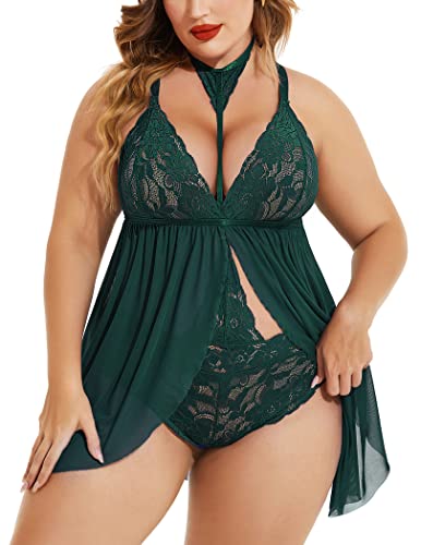 Avidlove Women's Lingerie Lingerie Lace Babydoll Sexy Sleepwear (Dark Green, Large)