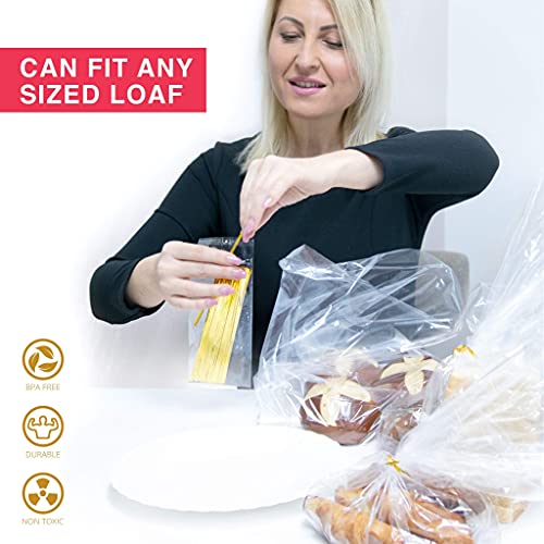 Bread Bags with Ties, Reusable, 100 Clear Bags and 100 Ties, Bread Bags For Homemade Bread And Bakery Loaf Adjustable Reusable (100)