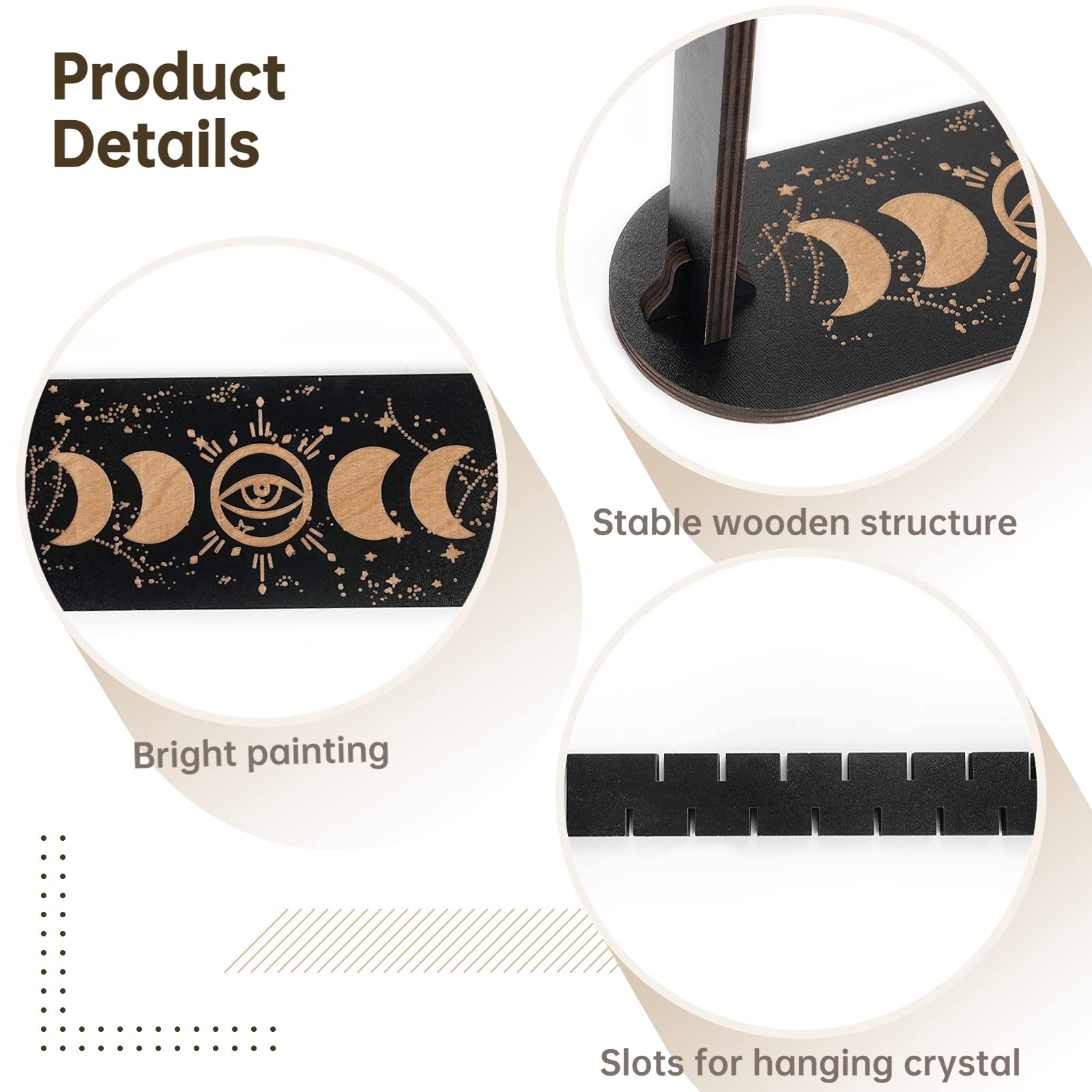 Kapmore Wooden Pendulum Display Stand, Wooden Moon Phases Crystal Holder Stand, Crystal Pendants Wood Pendulum Display Stand Ornament Holder Stand for Home Tabletop