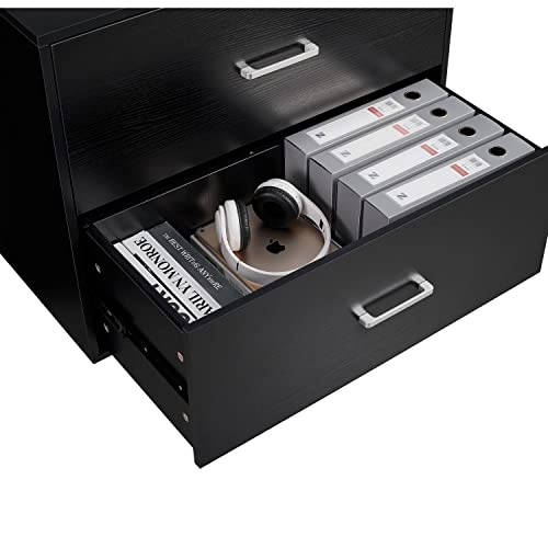 GEDELITE Wooden Lateral File Cabinet with 2 Drawer, Sliver Handle Office Storage Filing Cabinet for Legal/Letter/A4 File,16.54" D x 30.31" W x 24" H,Black