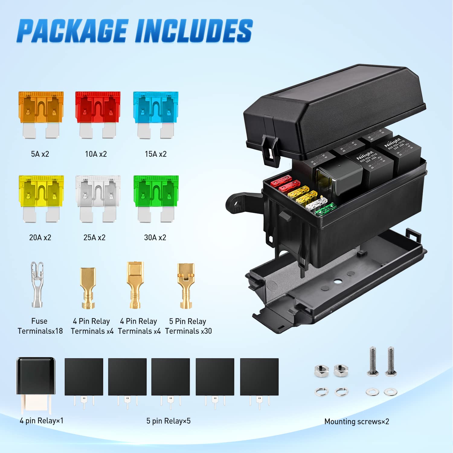 Nilight Fuse and Relay Block Box 6 Slots 24V ATC/ATO Universal Waterproof Kit for Car Truck Marine Boat