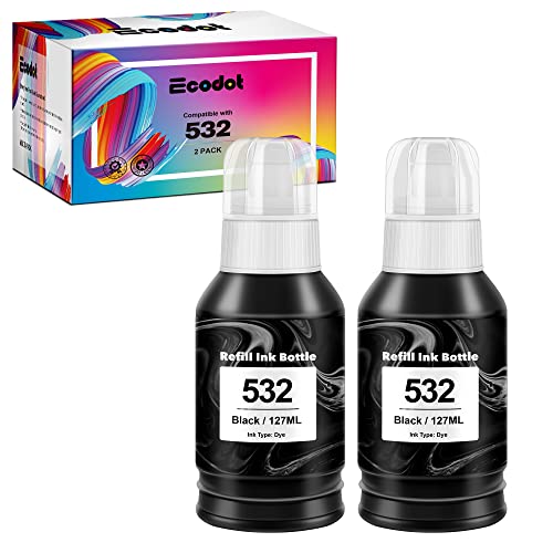 ecodot Compatible Refill Ink Bottles Replacement for Epson 532 T532 Use with ET-M1100 ET-M1120 ET-M1170 ET-M2170 ET-M3170 ET-M3180 Printer (2 Black)
