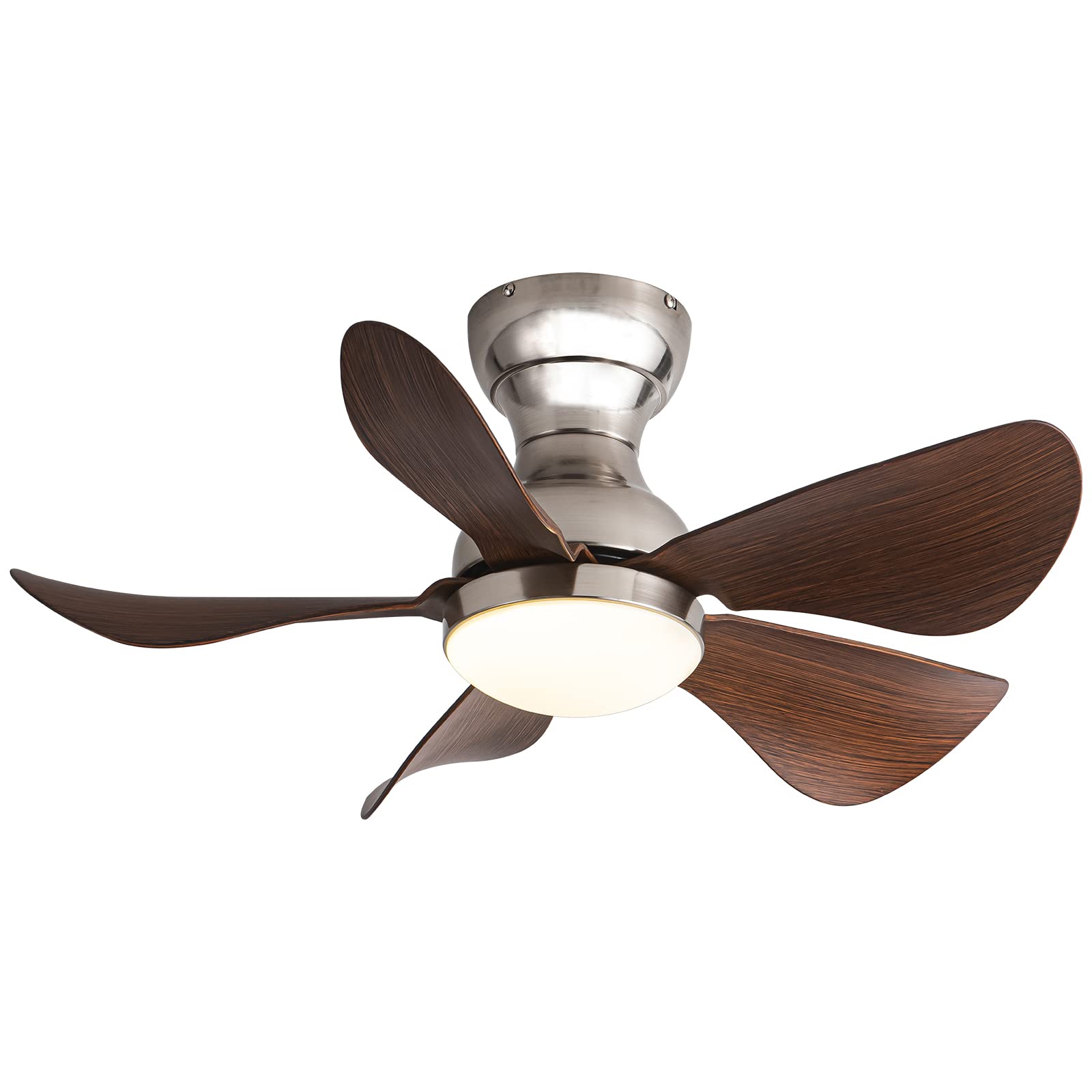GESUM Ceiling Fan with Lights, 30 lnch Low Profile Ceiling Fan, 5 Reversible Blades, Flush Mount Ceiling Fan Light with 6 Speeds 3 Colors for Indoor Outdoor (Nickel-Walnut)