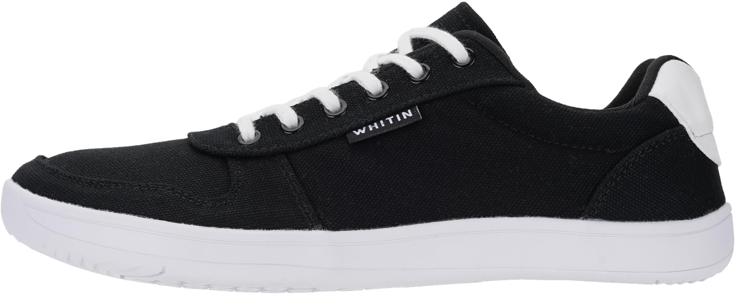 WHITIN Fashion Wide Toe Box Barefoot Shoes for Men Canvas Minimalist Minimus Zero Drop Sole Sneakers Size 10 10W Lightweight Training Black White 44