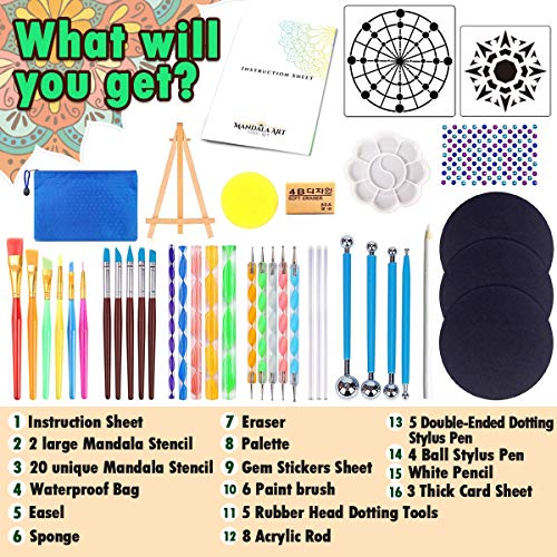 Insnug Mandala Dotting Tools Painting Kit - Rock Dot Paint Stencils Tool Set Art Craft Supplies Kits with Tray Brush Zipper Waterproof Bag Pen for Nail Stone Mandala Arts Drawing Home Decor Activity
