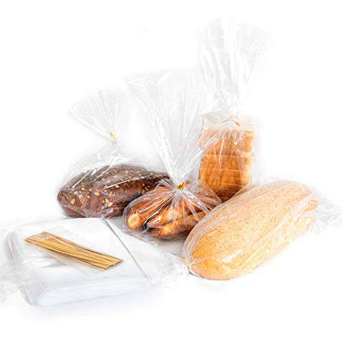 Bread Bags with Ties, Reusable, 100 Clear Bags and 100 Ties, Bread Bags For Homemade Bread And Bakery Loaf Adjustable Reusable (100)