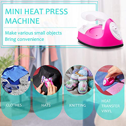 Mini Craft Iron Mini Heat Press Mini Iron Portable Handy Heat Press Small Iron with Charging Base Accessories for Beads Patch Clothes DIY Shoes T-Shirts Heat Transfer Vinyl Projects (Pink)