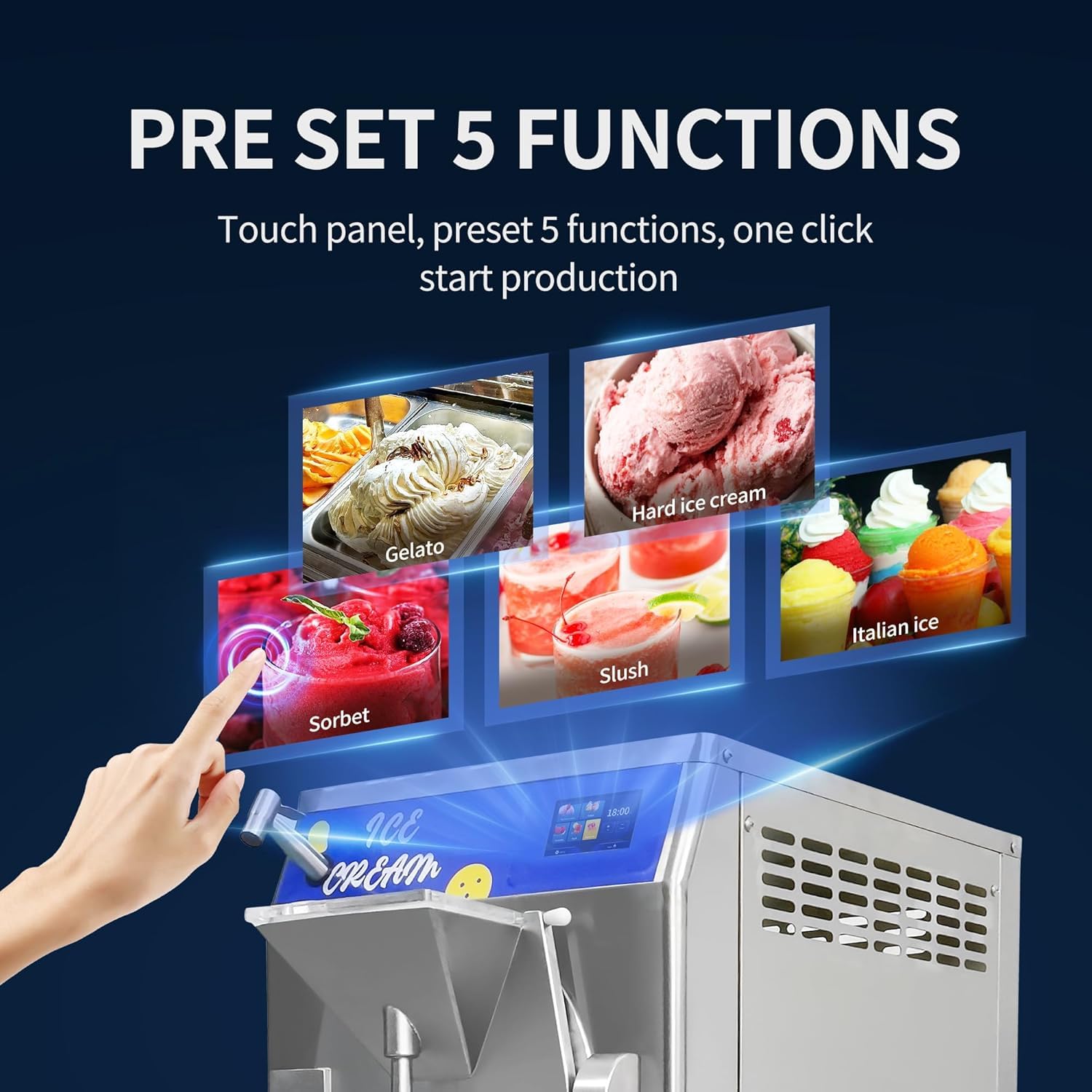 Mvckyi Commercial Hard Ice Cream Machine with faucet, 60L/H Gelato Hard Serve Ice Cream Maker with Digital Control Panel, Frozen Fruit Yogurt Batch Freezer for Restaurant Snack Bar Cafe, 3000W