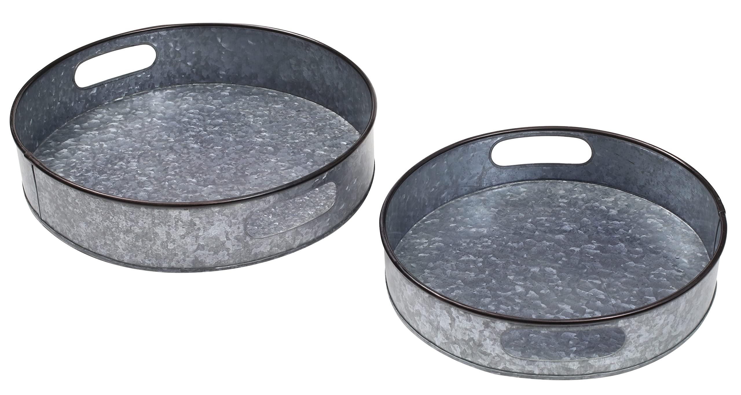 Set of 2 Countertop Galvanized Fruit Tray Baskets,Organizer Crates for Kitchen,Bathroom,Pantry,for Fruit,Vegetables,Produce,Bread and General Storage Space |Decorative Rustic Natural (12"+10" Dia)
