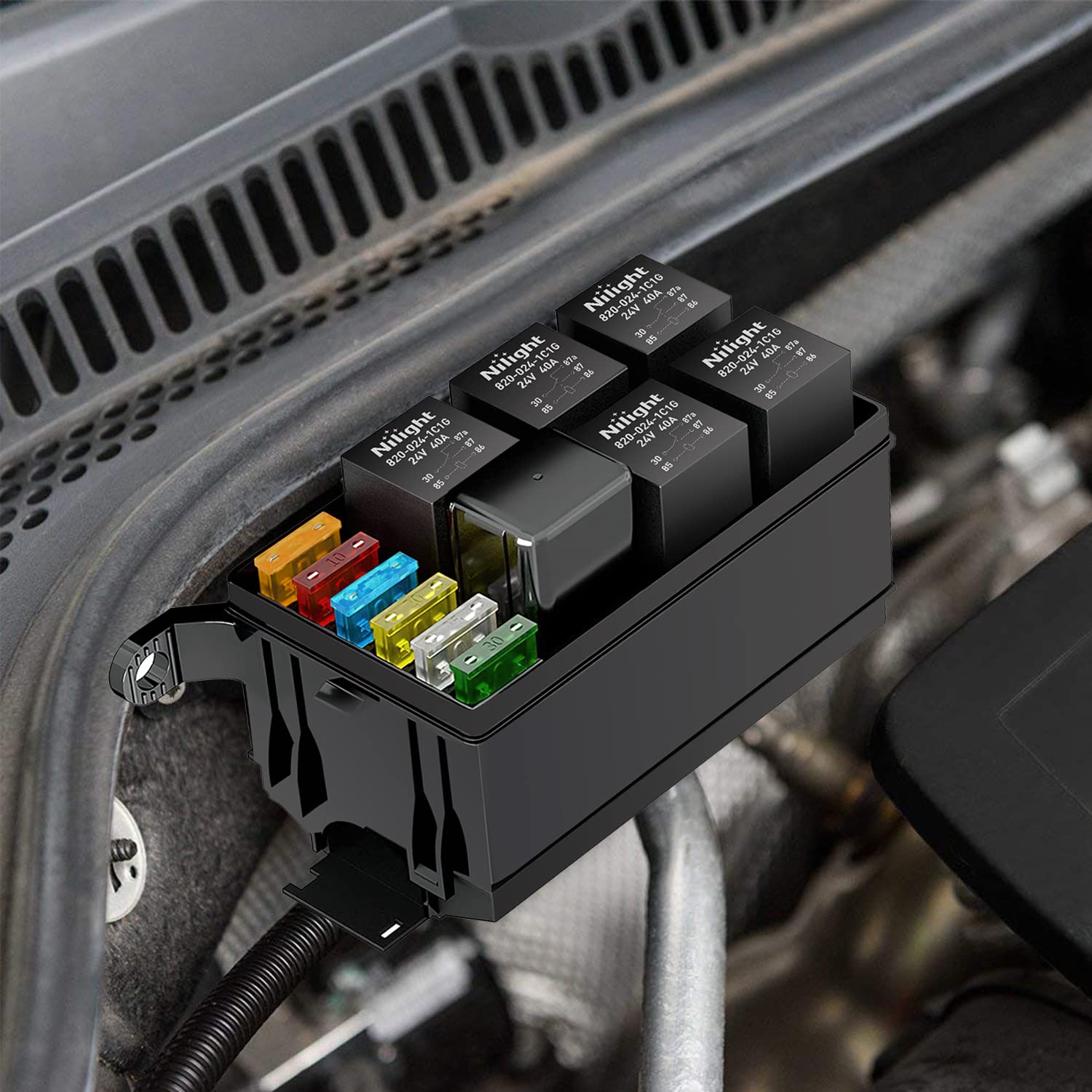 Nilight Fuse and Relay Block Box 6 Slots 24V ATC/ATO Universal Waterproof Kit for Car Truck Marine Boat