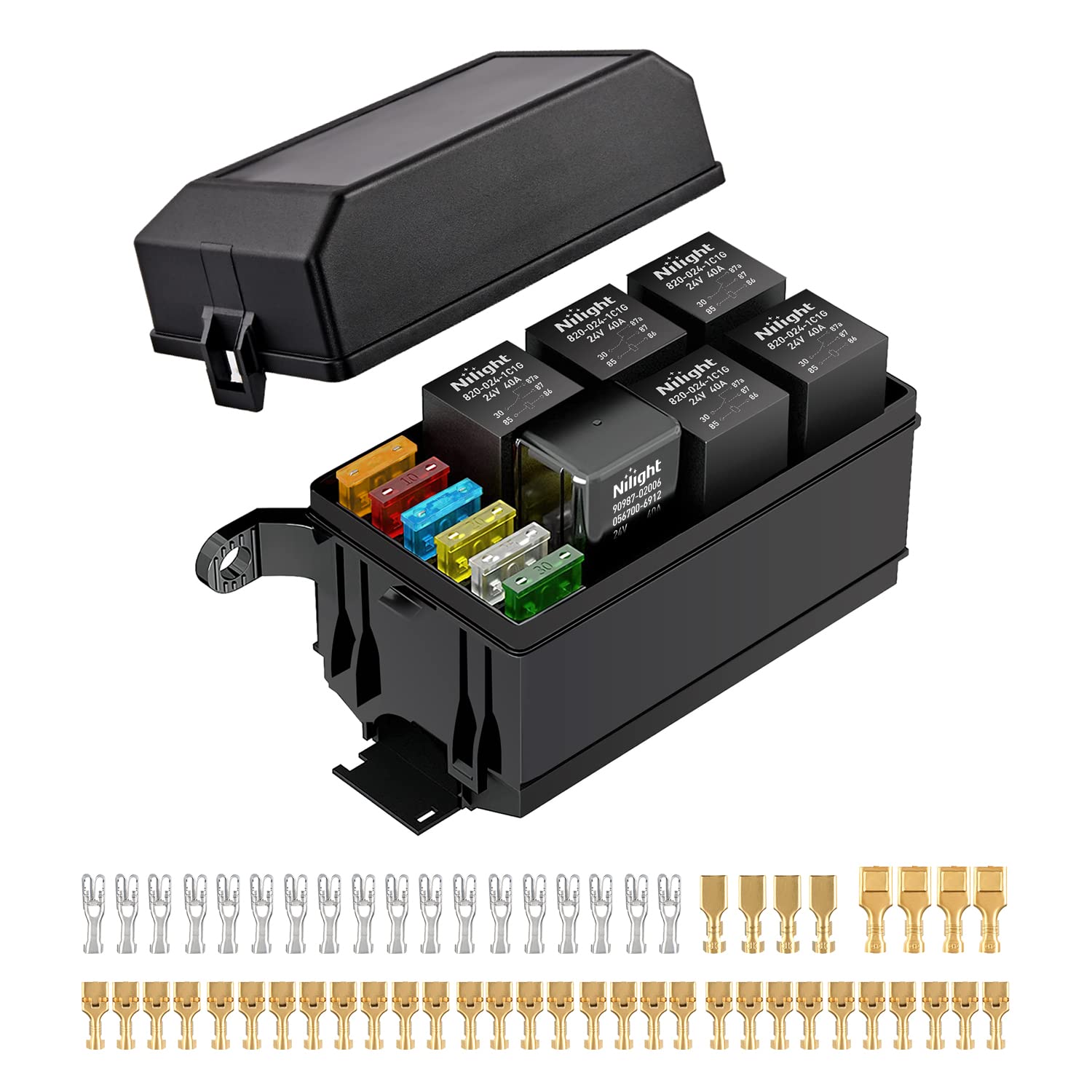 Nilight Fuse and Relay Block Box 6 Slots 24V ATC/ATO Universal Waterproof Kit for Car Truck Marine Boat