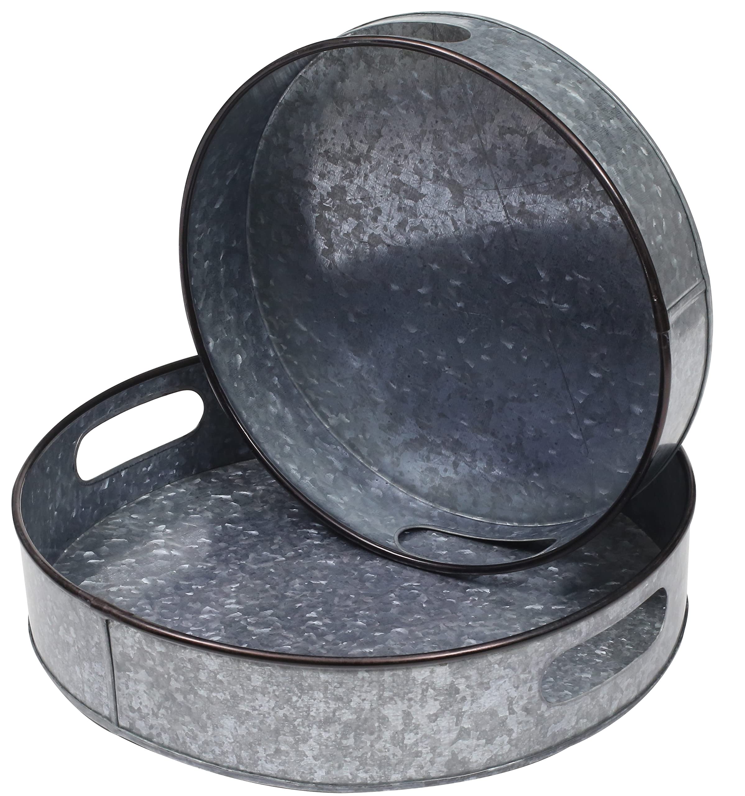 Set of 2 Countertop Galvanized Fruit Tray Baskets,Organizer Crates for Kitchen,Bathroom,Pantry,for Fruit,Vegetables,Produce,Bread and General Storage Space |Decorative Rustic Natural (12"+10" Dia)