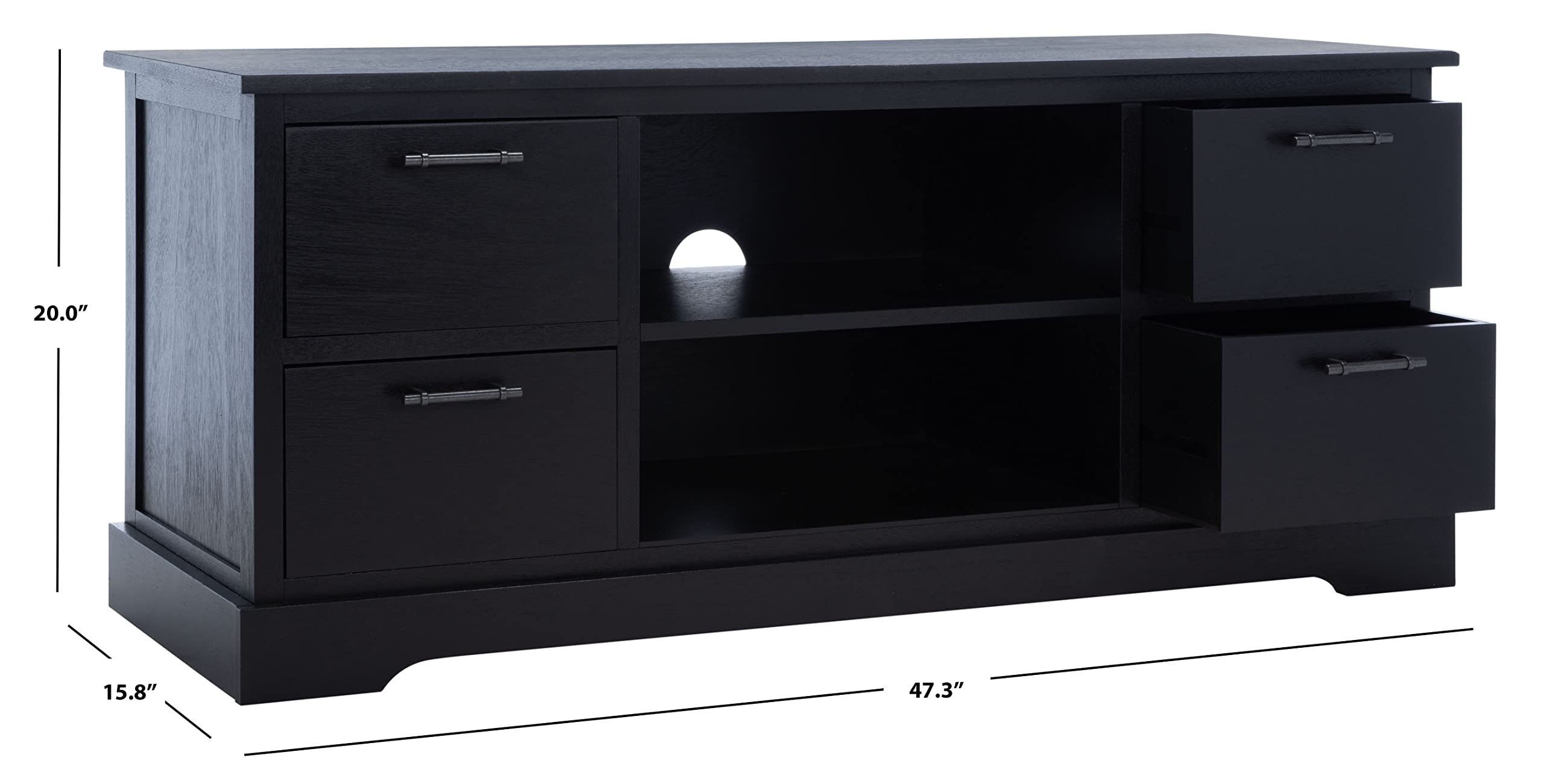 SAFAVIEH Home Collection Filbert Black 4-Drawer Entertainment Stand up to 55" Flatscreen TV (Fully Assembled) Media Unit