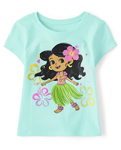 The Children's Place Baby Girls Short Sleeve Graphic T-Shirt Infant-and-Toddler-Shirts, Sea Crystal, 5T US