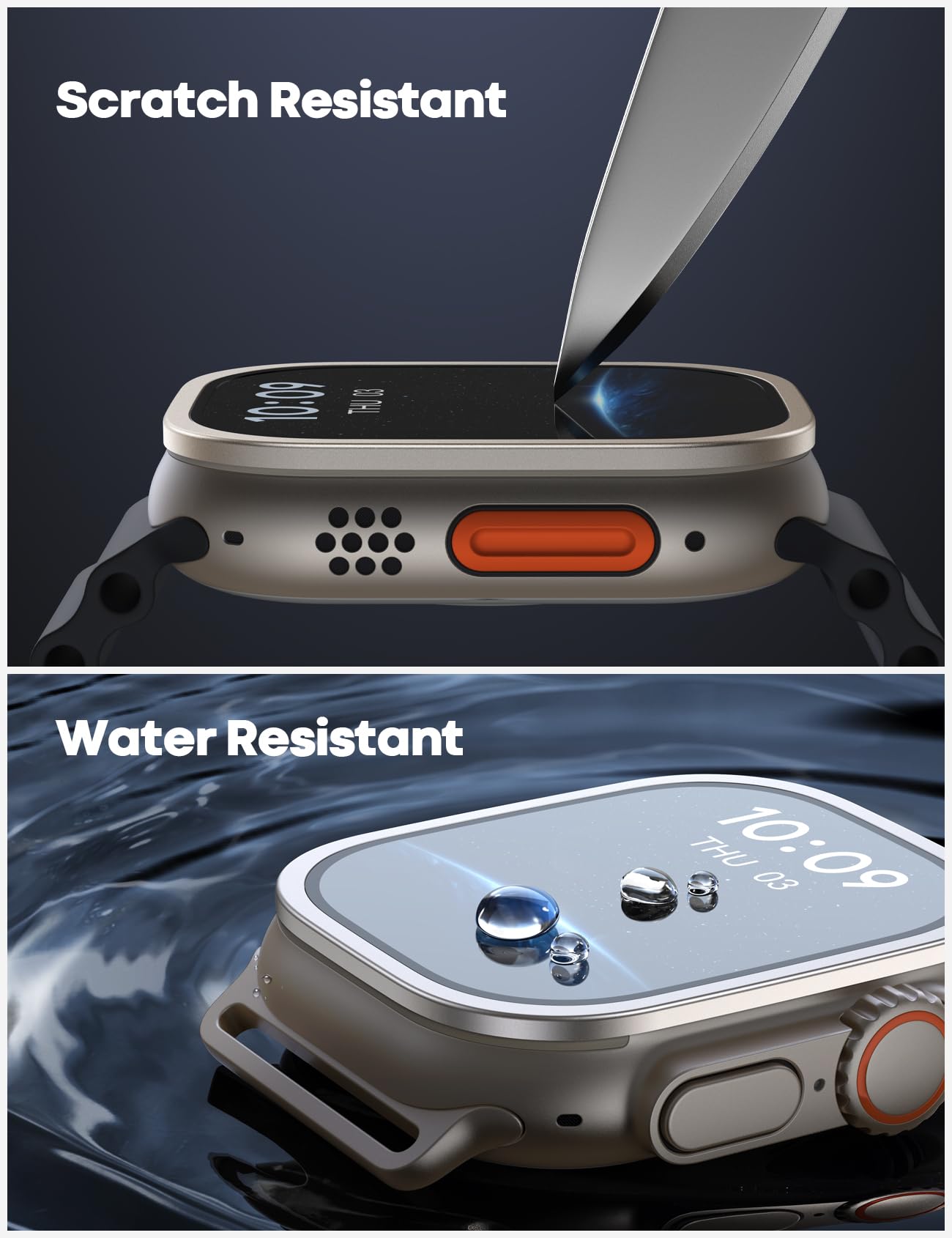 Lamicall [Titanium Alloy Frame Screen Protector for Apple Watch Ultra 49mm, 2 Pack 9H Tempered Glass Film with Easy Alignment Tool Kit, Full Coverage Protective Waterproof Case for iwatch Ultra 2022
