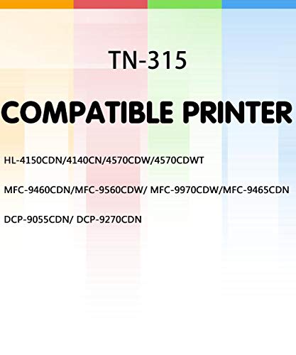 (Pack of 4) Compatible TN-315 TN-310 TN310 TN315 Toner Cartridge (Basic Set, 4 Colors) Repacelement for Brother HL-4150CDN HL-4570CDW HL-4570CDWT MFC-9460CDN Printer, Sold by GTS