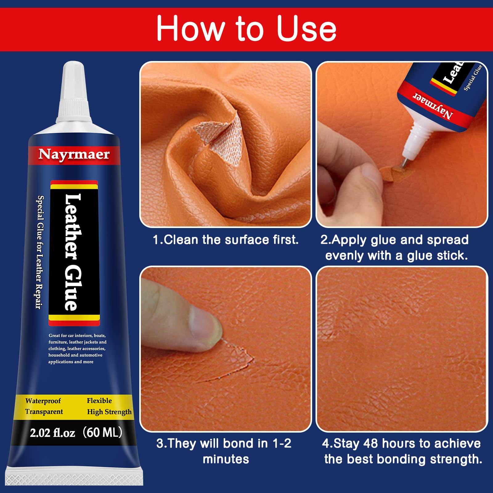 Nayrmaer Leather Glue, Special Fabric Glue Permanent Clear Washable for Bonding Between Leather and Leather, Leather and Substrates of Different Materials (Leather glue-001)