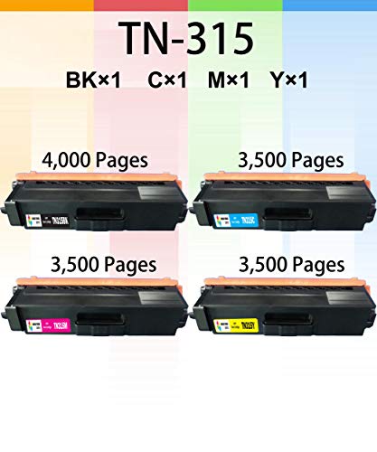 (Pack of 4) Compatible TN-315 TN-310 TN310 TN315 Toner Cartridge (Basic Set, 4 Colors) Repacelement for Brother HL-4150CDN HL-4570CDW HL-4570CDWT MFC-9460CDN Printer, Sold by GTS