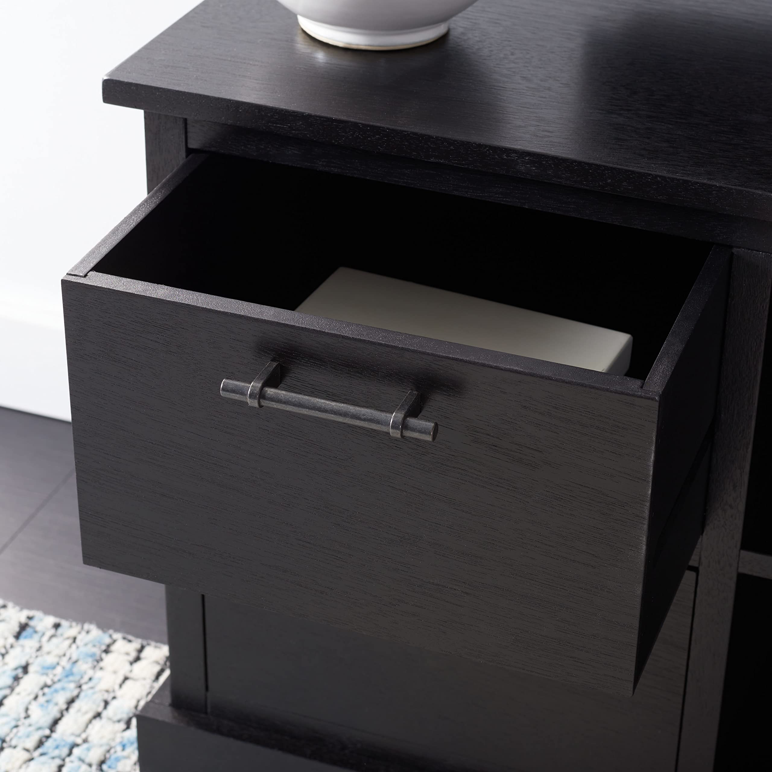 SAFAVIEH Home Collection Filbert Black 4-Drawer Entertainment Stand up to 55" Flatscreen TV (Fully Assembled) Media Unit