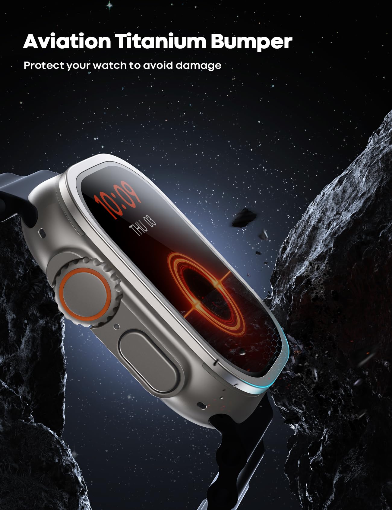 Lamicall [Titanium Alloy Frame Screen Protector for Apple Watch Ultra 49mm, 2 Pack 9H Tempered Glass Film with Easy Alignment Tool Kit, Full Coverage Protective Waterproof Case for iwatch Ultra 2022