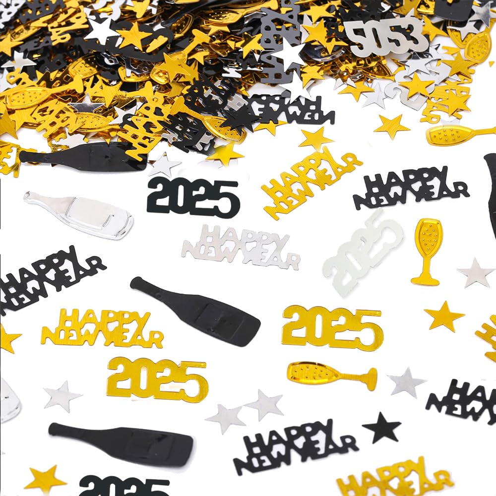 2025 New Year Confetti Happy New Year Party Decoration Wine Bottle Sequins Star Foil Table Scatters for New Year Eve By GotGala, 1.6OZ