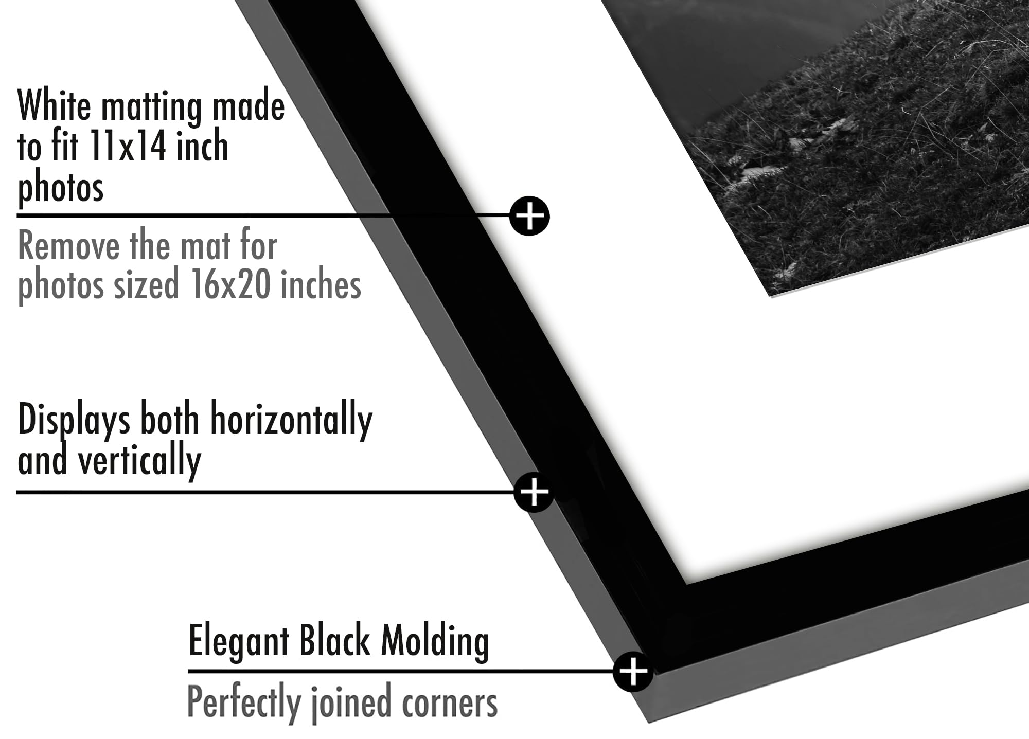 Americanflat 16x20 Picture Frame with Polished Plexiglass - Set of 2 - Use as 11x14 Frame with Mat or 16x20 Frame Without Mat - Galleria Collection - Photo Frames for Wall Display - Black