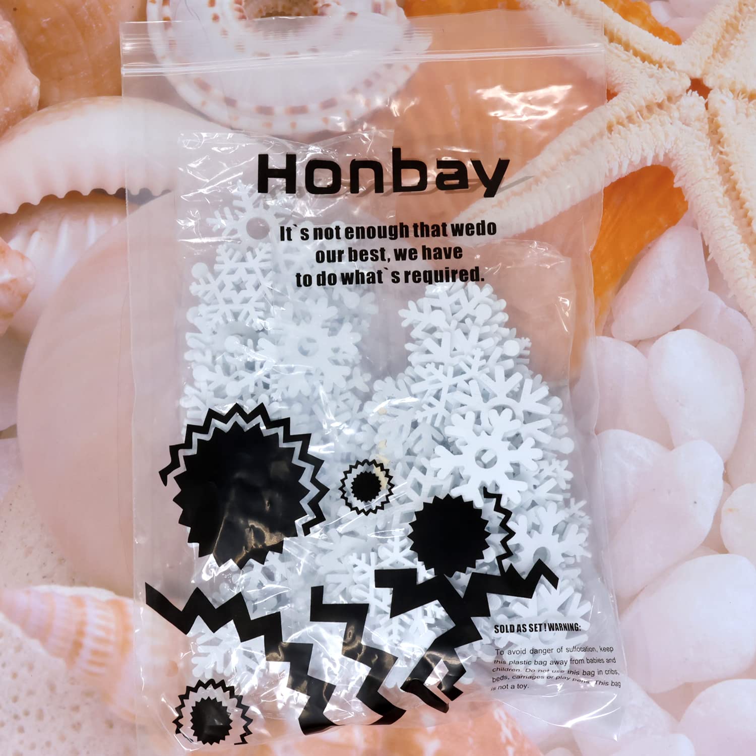 Honbay 100PCS Christmas Snowflakes Wood Slices Snowflake Wooden Embellishments Ornaments for Winter Xmas Tree Craft Decorations
