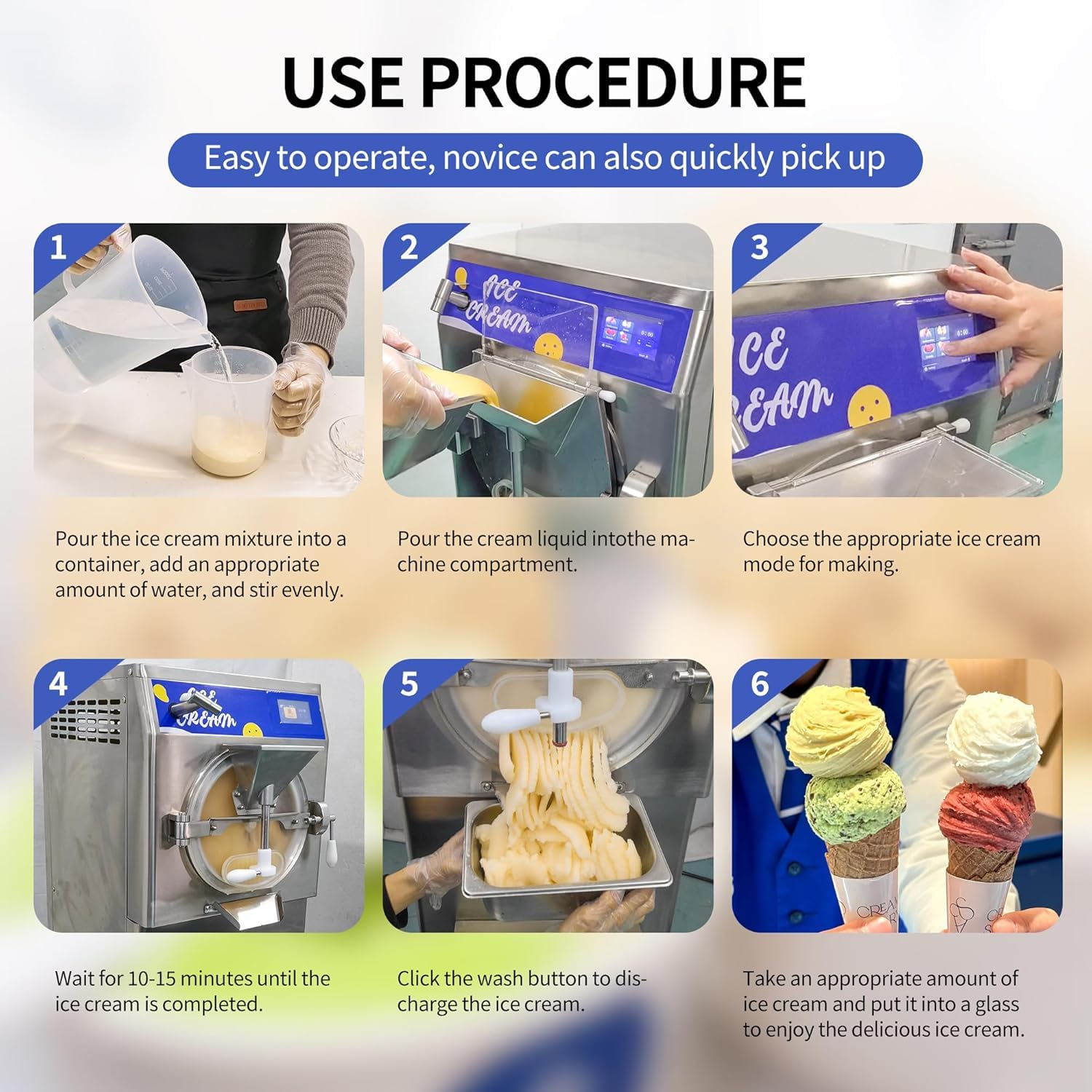 Mvckyi Commercial Hard Ice Cream Machine with faucet, 60L/H Gelato Hard Serve Ice Cream Maker with Digital Control Panel, Frozen Fruit Yogurt Batch Freezer for Restaurant Snack Bar Cafe, 3000W