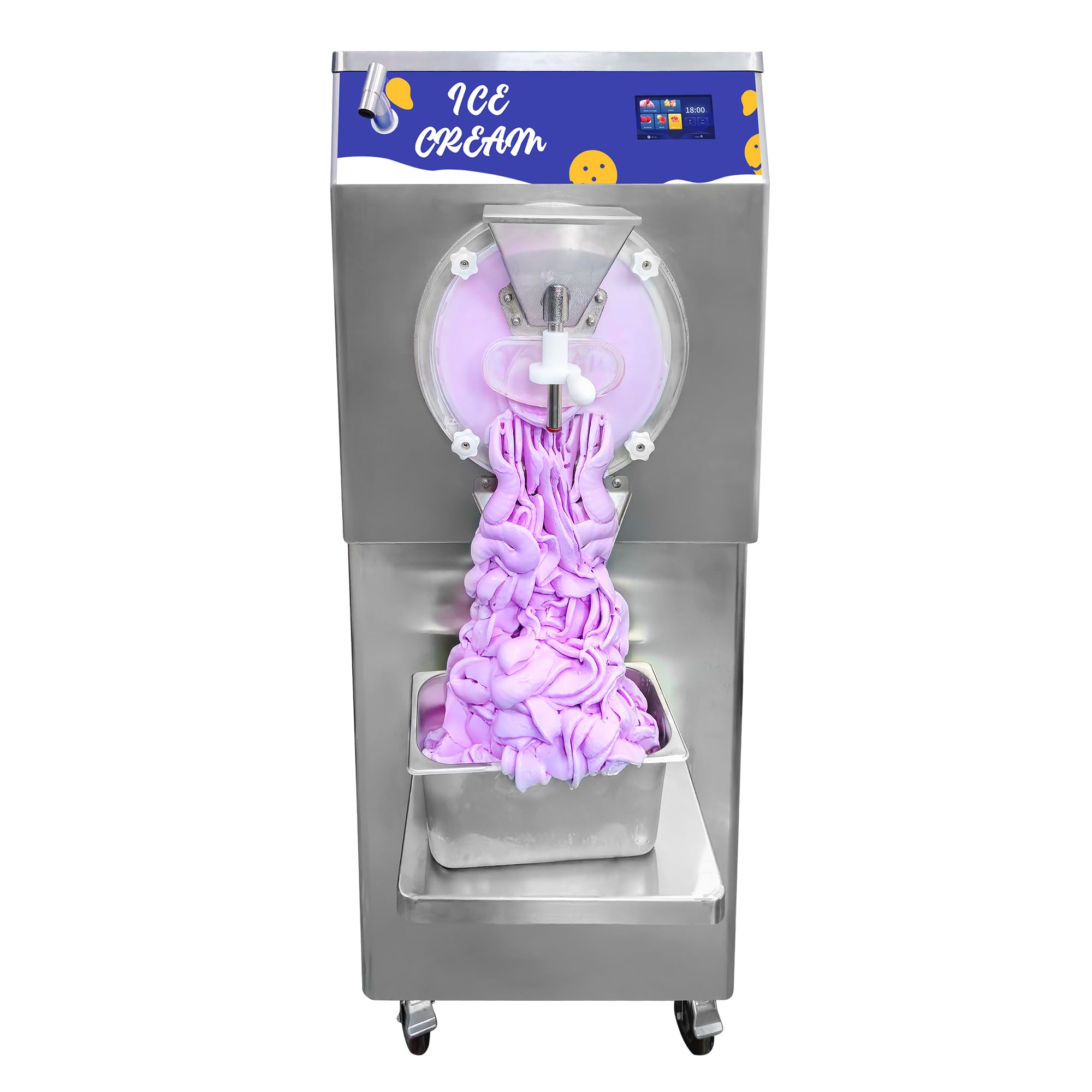 Mvckyi Commercial Hard Ice Cream Machine with faucet, 60L/H Gelato Hard Serve Ice Cream Maker with Digital Control Panel, Frozen Fruit Yogurt Batch Freezer for Restaurant Snack Bar Cafe, 3000W