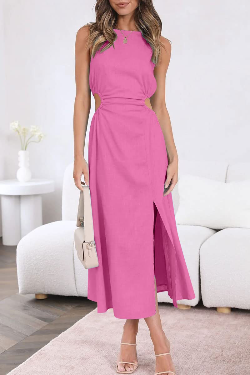 LILLUSORY Womens Ladies Pink Preppy Clothes Midi Dresses Y2k Cute Petite Girls Maxi Dresses