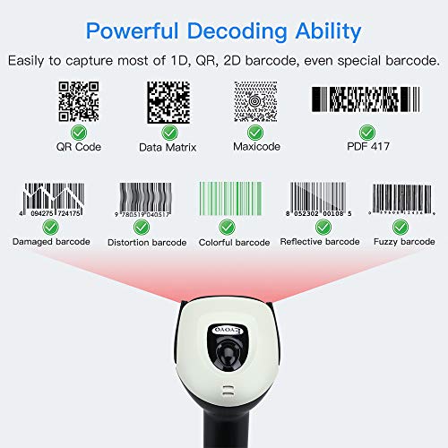Eyoyo Wireless 2D QR Barcode Scanner with Stand, Bluetooth & 2.4G Wireless & USB Wired Handheld Barcode Reader with 1D 2D Screen Scanning Auto Sensing Connect Smart Phone Tablet PC