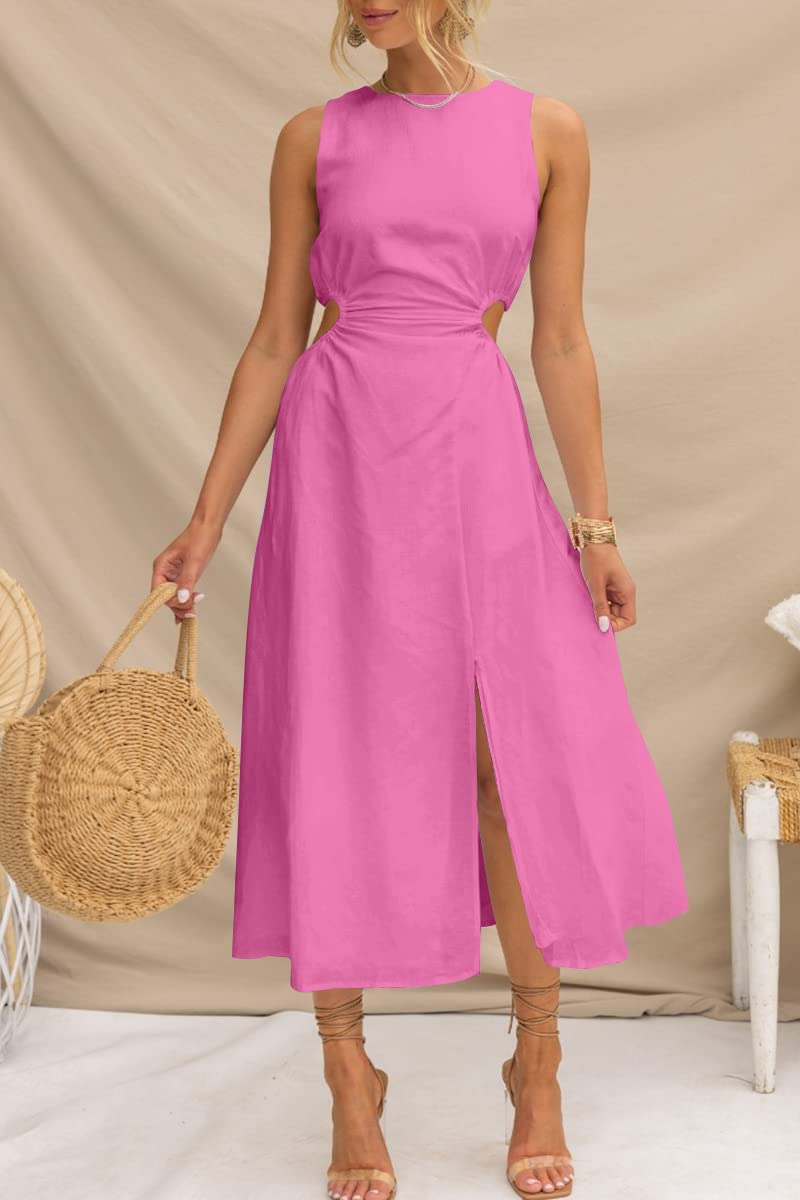 LILLUSORY Womens Ladies Pink Preppy Clothes Midi Dresses Y2k Cute Petite Girls Maxi Dresses