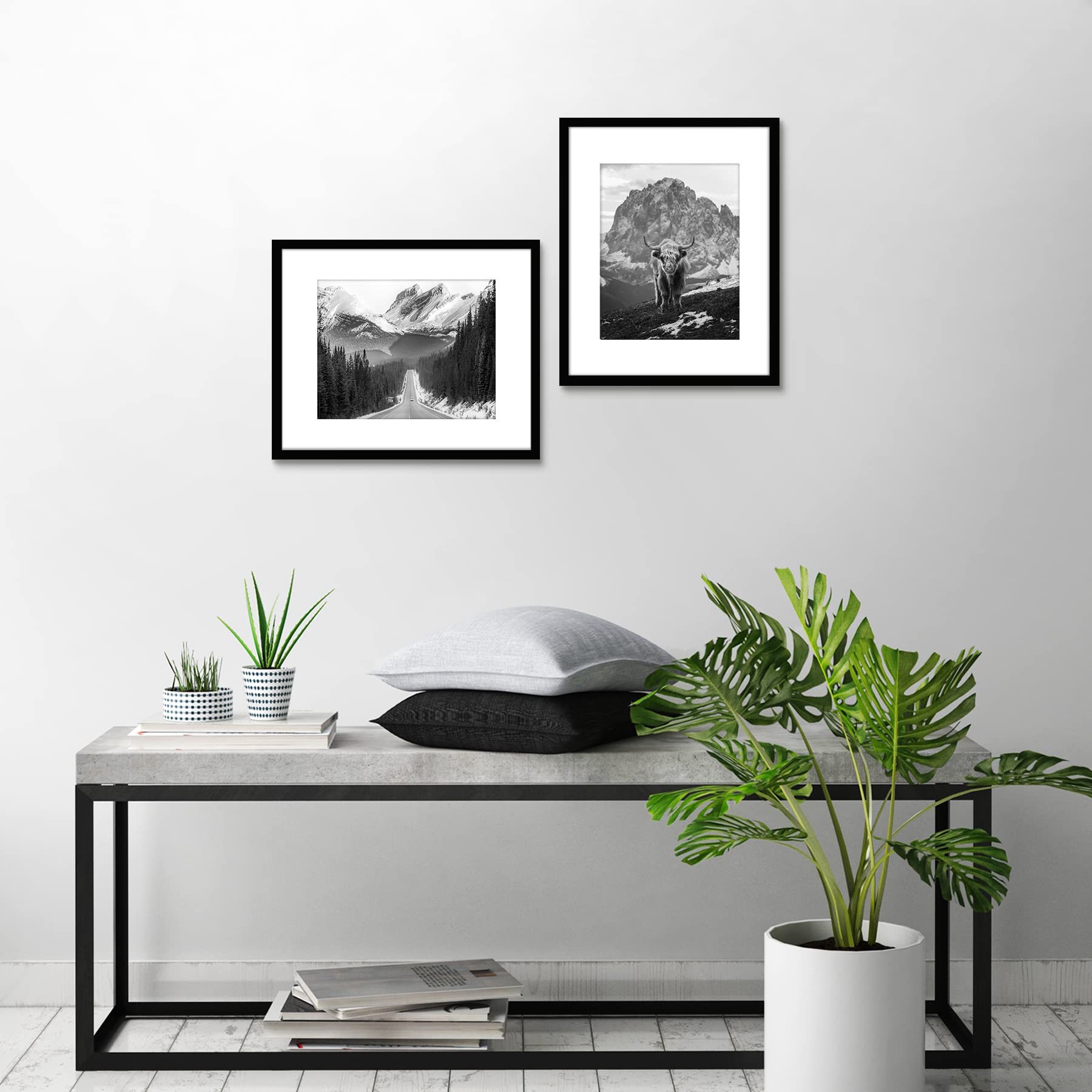 Americanflat 16x20 Picture Frame with Polished Plexiglass - Set of 2 - Use as 11x14 Frame with Mat or 16x20 Frame Without Mat - Galleria Collection - Photo Frames for Wall Display - Black